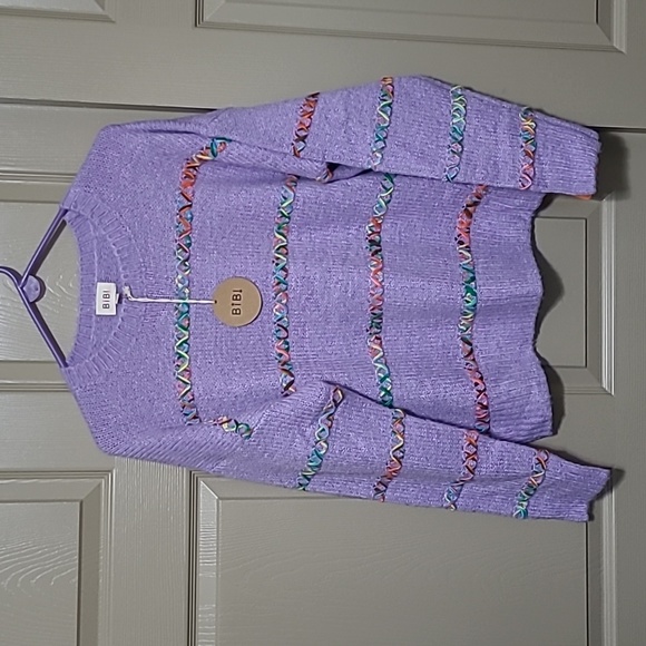 BiBi | Sweaters | Nwt Bibi Lavender Crochet Cross Stitch Boho Sweater ...